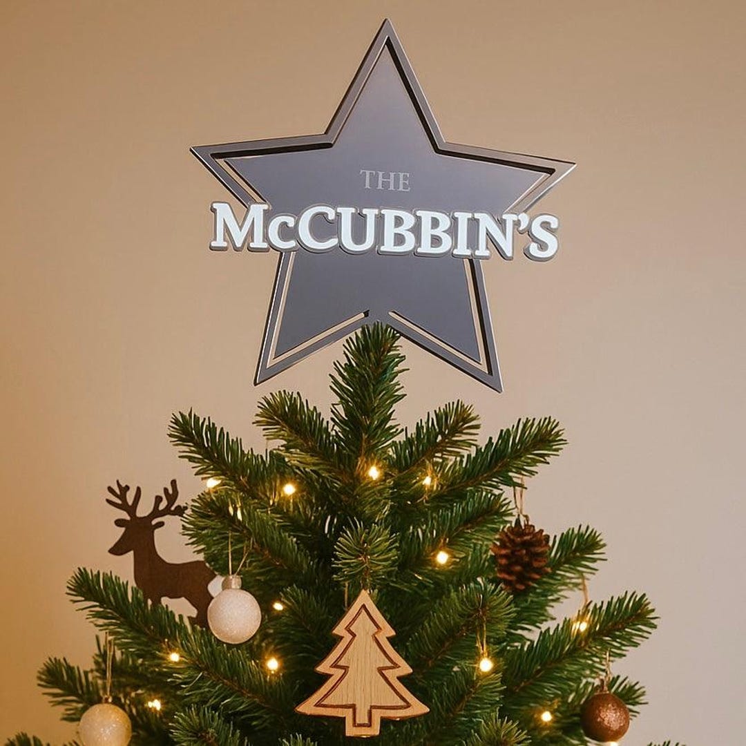 Personalised Christmas Tree Topper – 3D Acrylic Star With Family Name ...