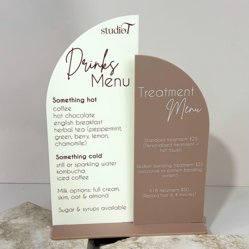 Custom Dual Arch Salon Menu Sign | Personalised Drinks & Treatment Menu ...
