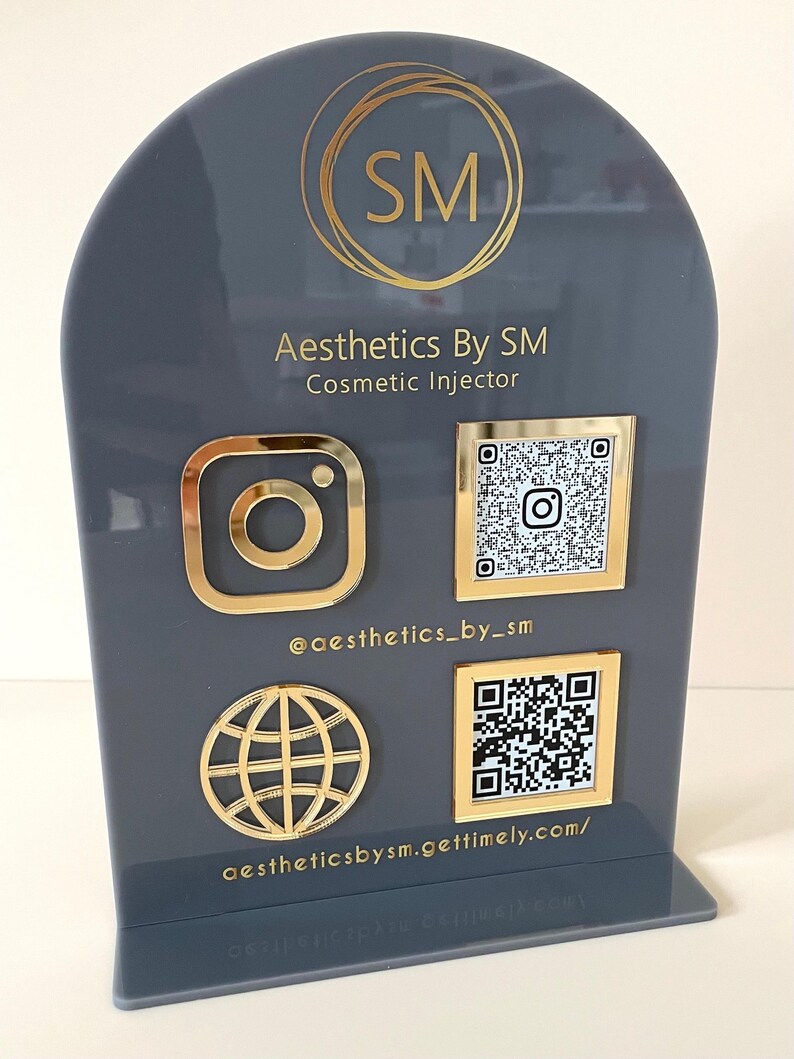 Custom Business Social Media QR Code Stand Acrylic Display With Gold ...