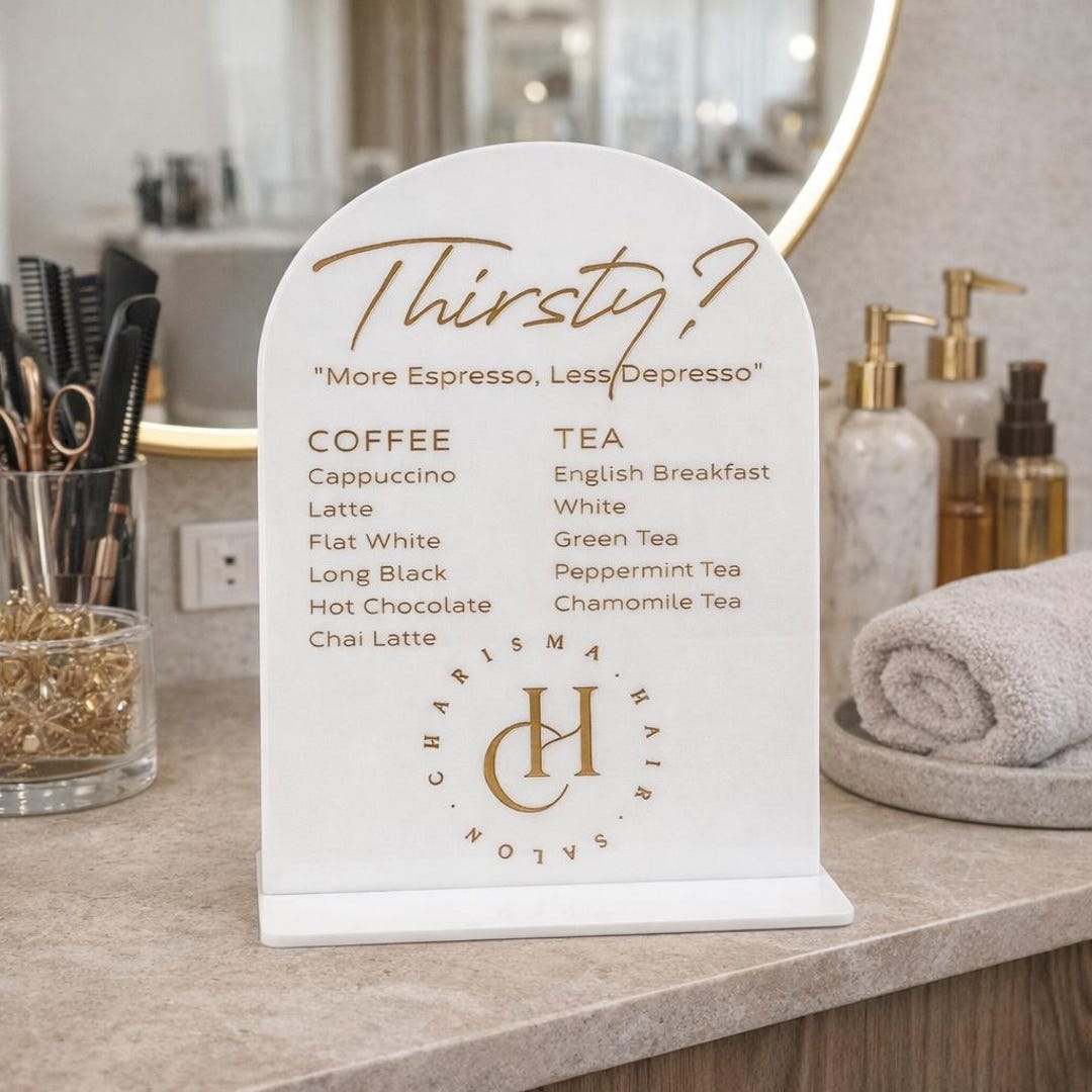 Custom Acrylic Drinks Menu | Arch Bar Sign for Coffee, Salon & Spa ...