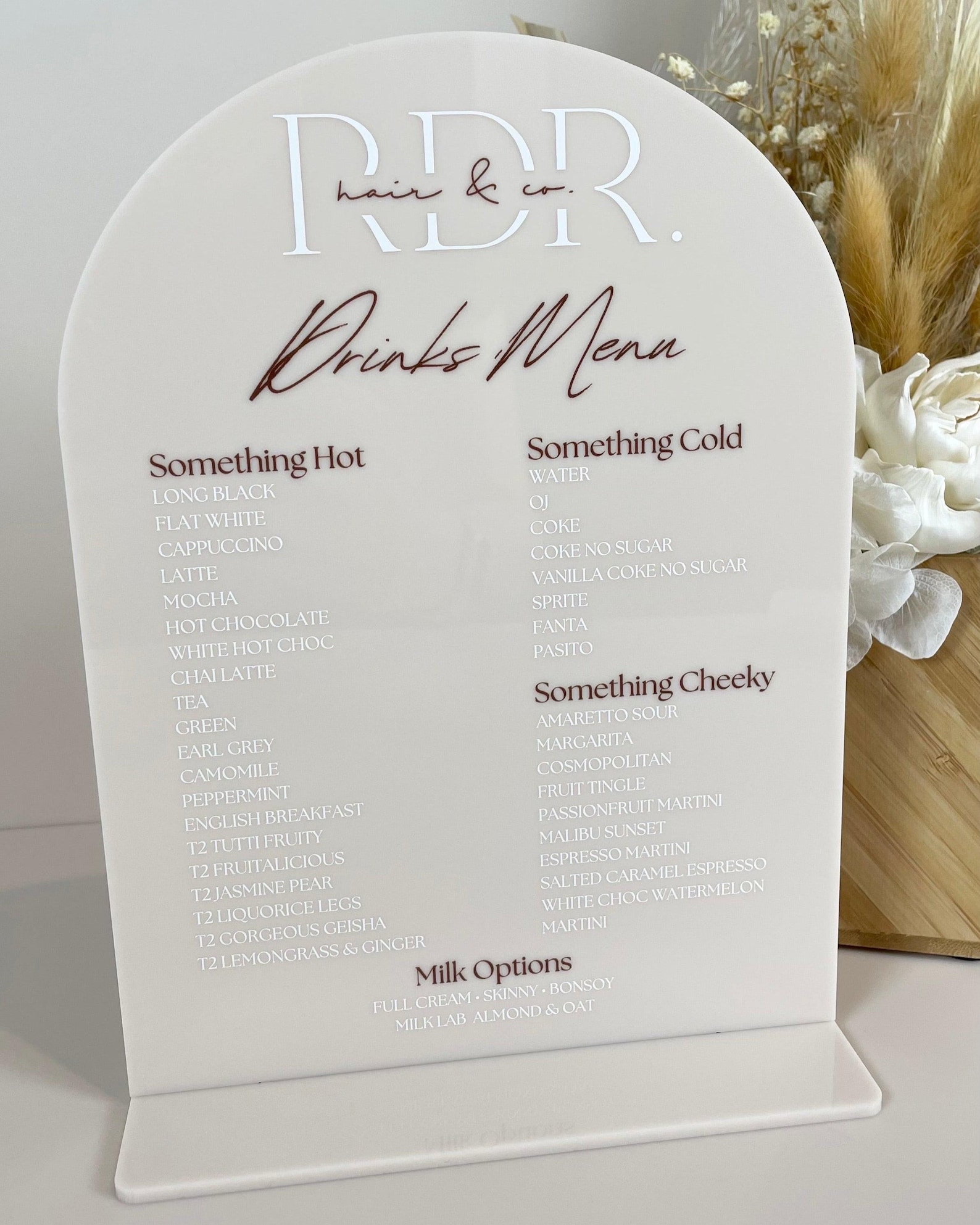 Custom Acrylic Drinks Menu | Arch Bar Sign for Coffee, Salon & Spa ...