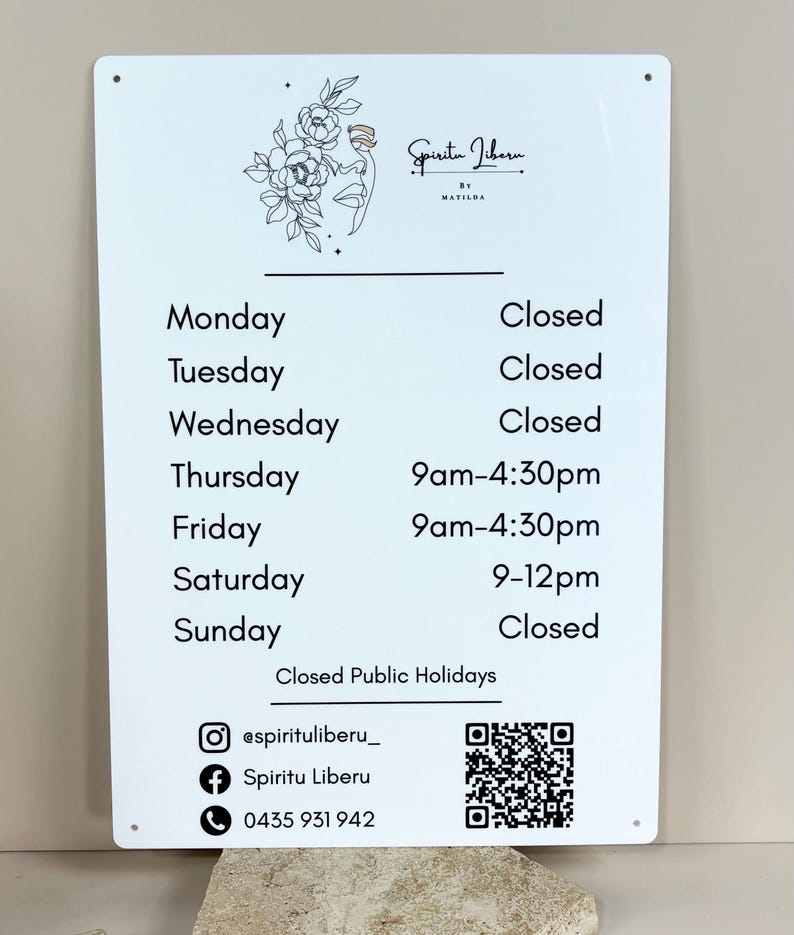 Custom Acrylic Opening Hours Sign With Suction Cups | 45x32cm Business ...