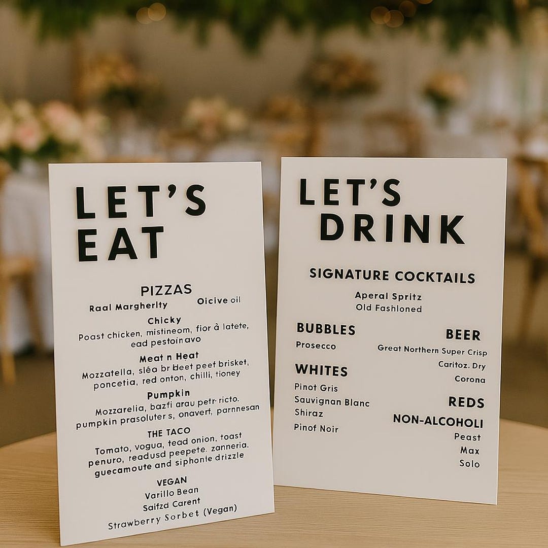 A4 Wedding Menu and Drinks Signs | “let’s Eat” & “let’s Drink” Acrylic ...