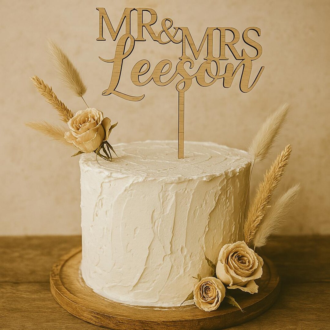 Custom Bamboo Cake Topper | Personalised Eco-friendly Wedding Name ...