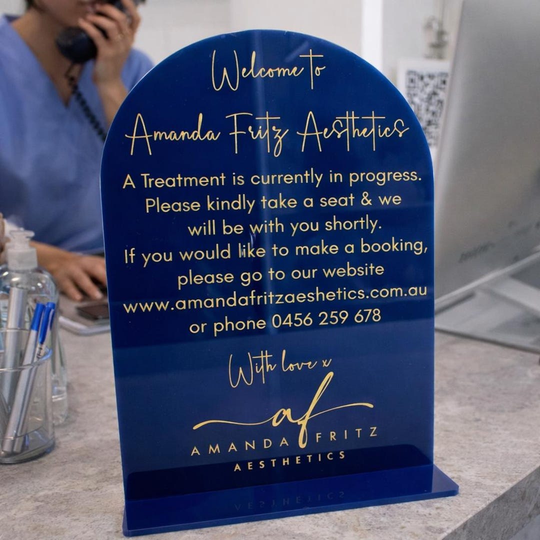 Custom Information Stand | Personalised Acrylic Desk Sign for Business ...