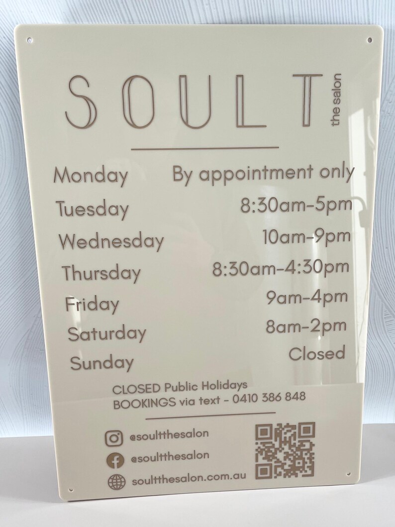 Custom Acrylic Opening Hours Sign With Suction Cups | 45x32cm Business ...