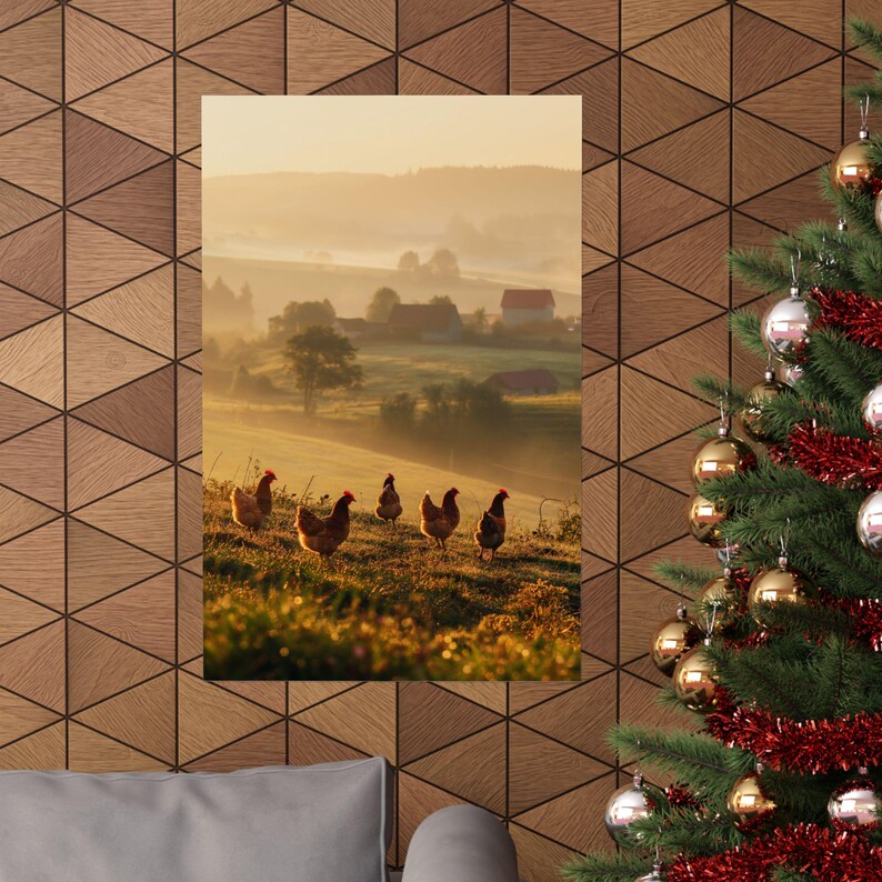 Morning Farm Chickens Poster Rustic Homestead Wall Art for Farmhouse ...