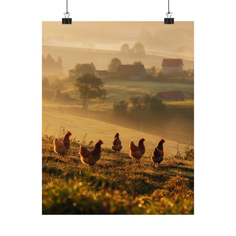 Morning Farm Chickens Poster Rustic Homestead Wall Art for Farmhouse ...