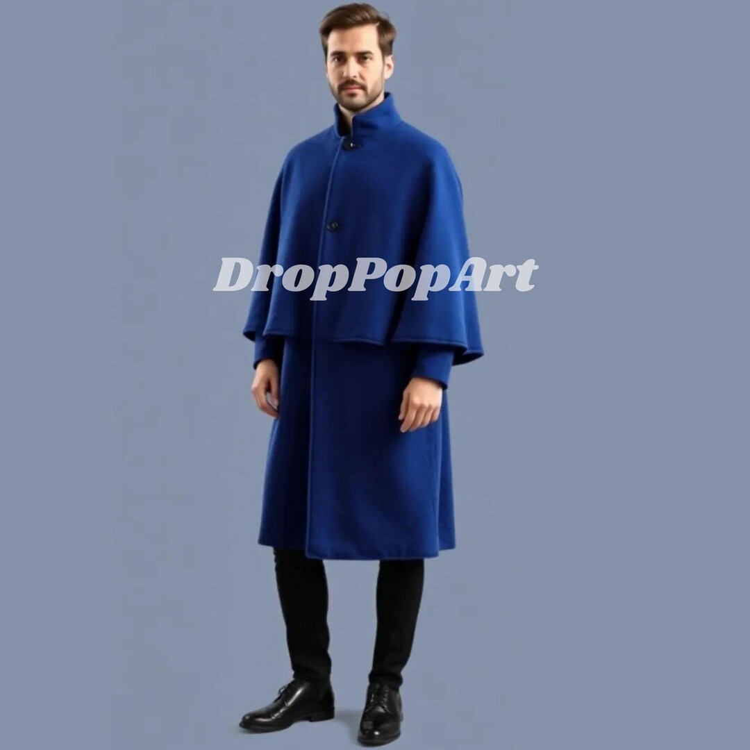 Men's Blue Wool Cape Coat: Sophisticated Autumn Outerwear - Etsy