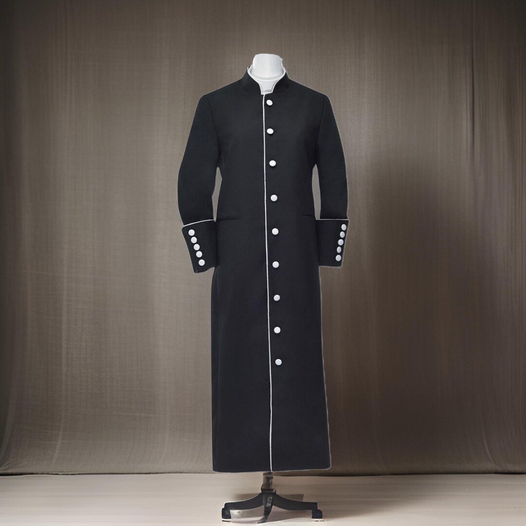 Men's Pastor/clergy Robe Black/white Trim, Men's Long Church Father ...