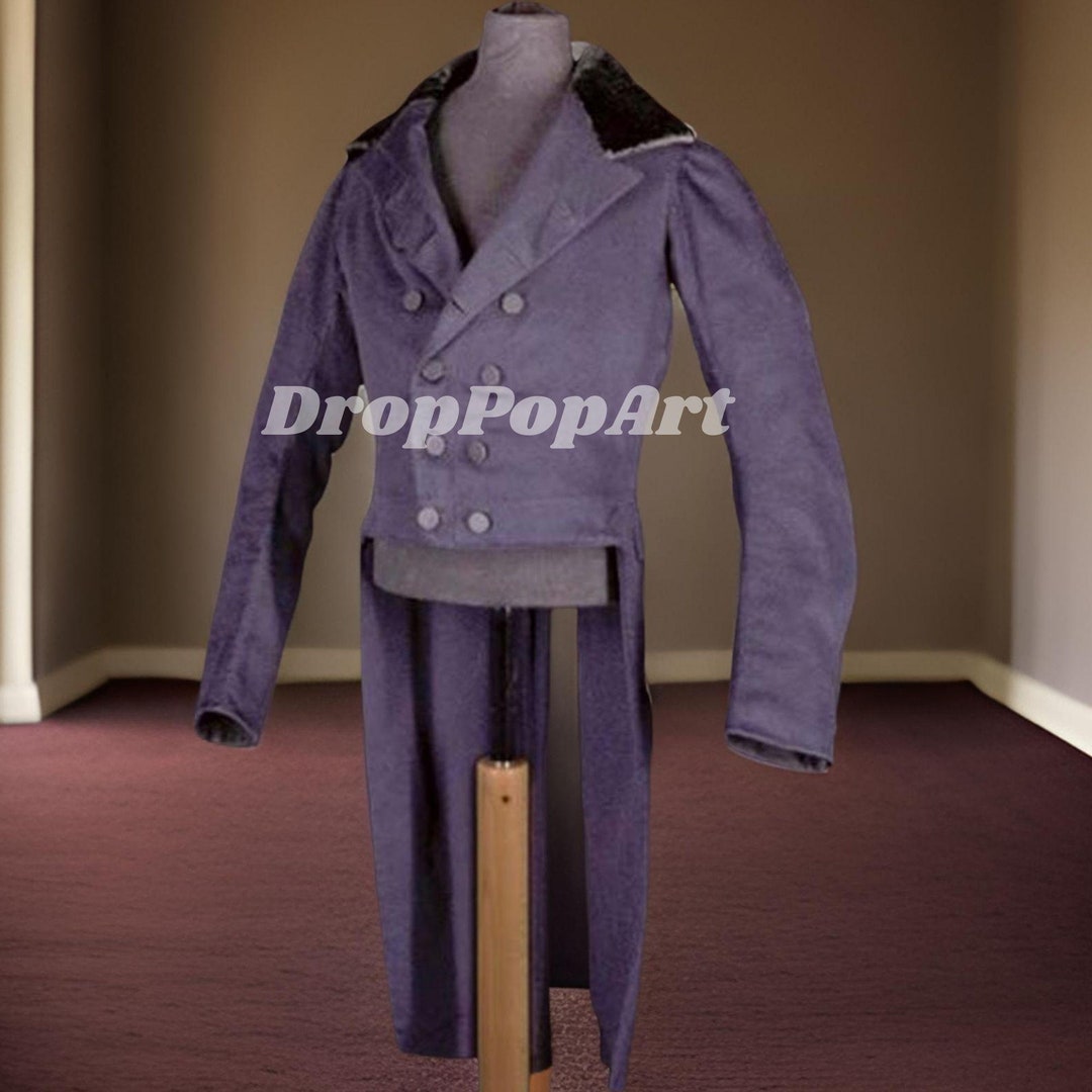 Men's Regency Wool Coat: Navy Blue Gentleman's Dress Coat With Black ...