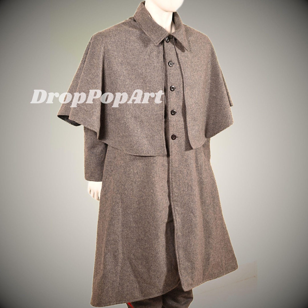 Men's Victorian Grey Wool Greatcoat With Detachable Cape - Etsy UK