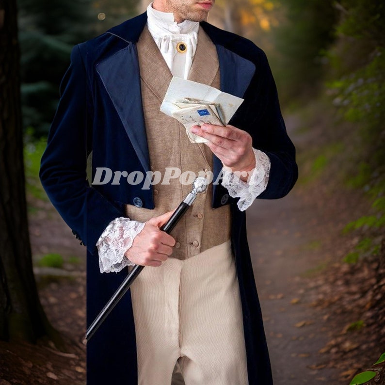Men's Regency Coat in Classic Blue Wool – Historical Tailcoat for ...