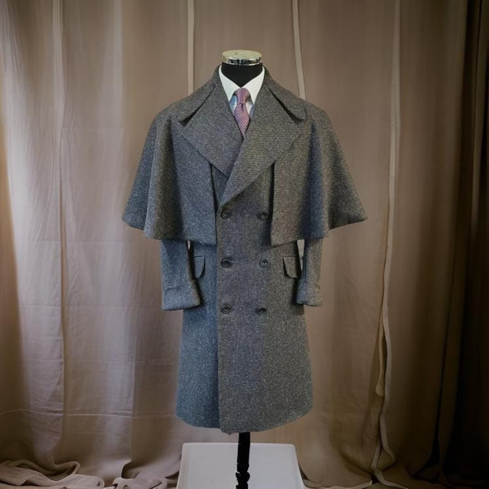 Men's Victorian Inverness Cape Coat - Dark Gray Wool Overcoat - Etsy