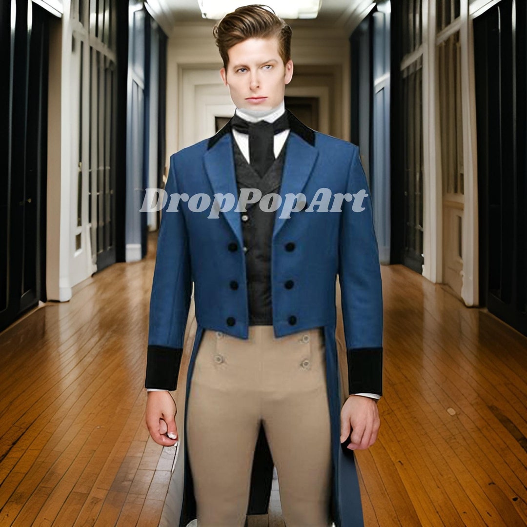 Men's Blue Wool Military Tailcoat – Men's Tailcoat Jacket With Breeches, Regency Tailcoat ...