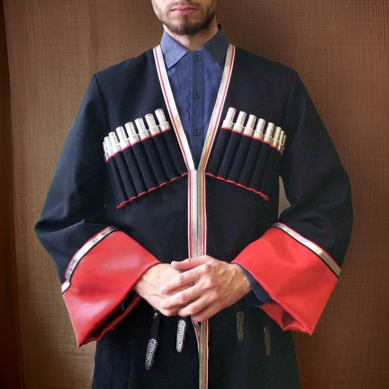 Men's Traditional Chokha Cossack &caucasus Men Custom Black Wool Coat ...
