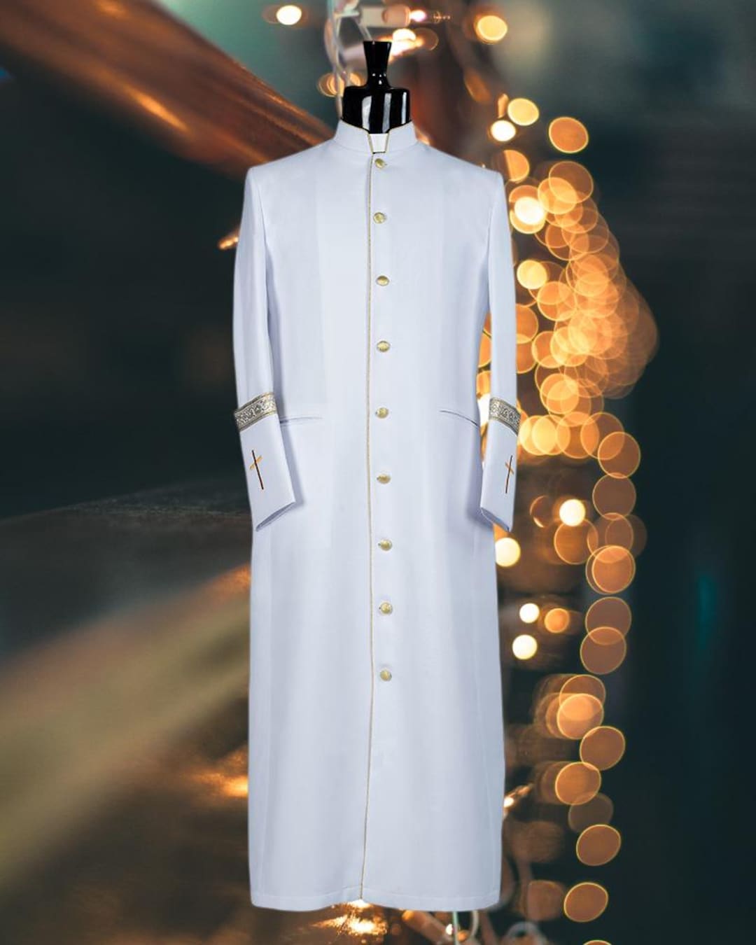 Men's White Clergy Robe: Long Church Father Coat With Gold Trim - Etsy