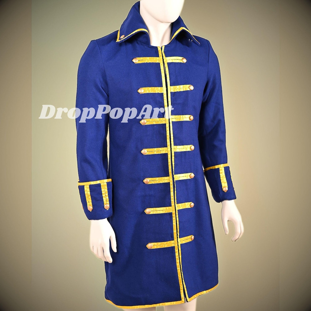 Men's Blue Pirate Costume Jacket: Golden Trim, Renaissance Cosplay Coat ...