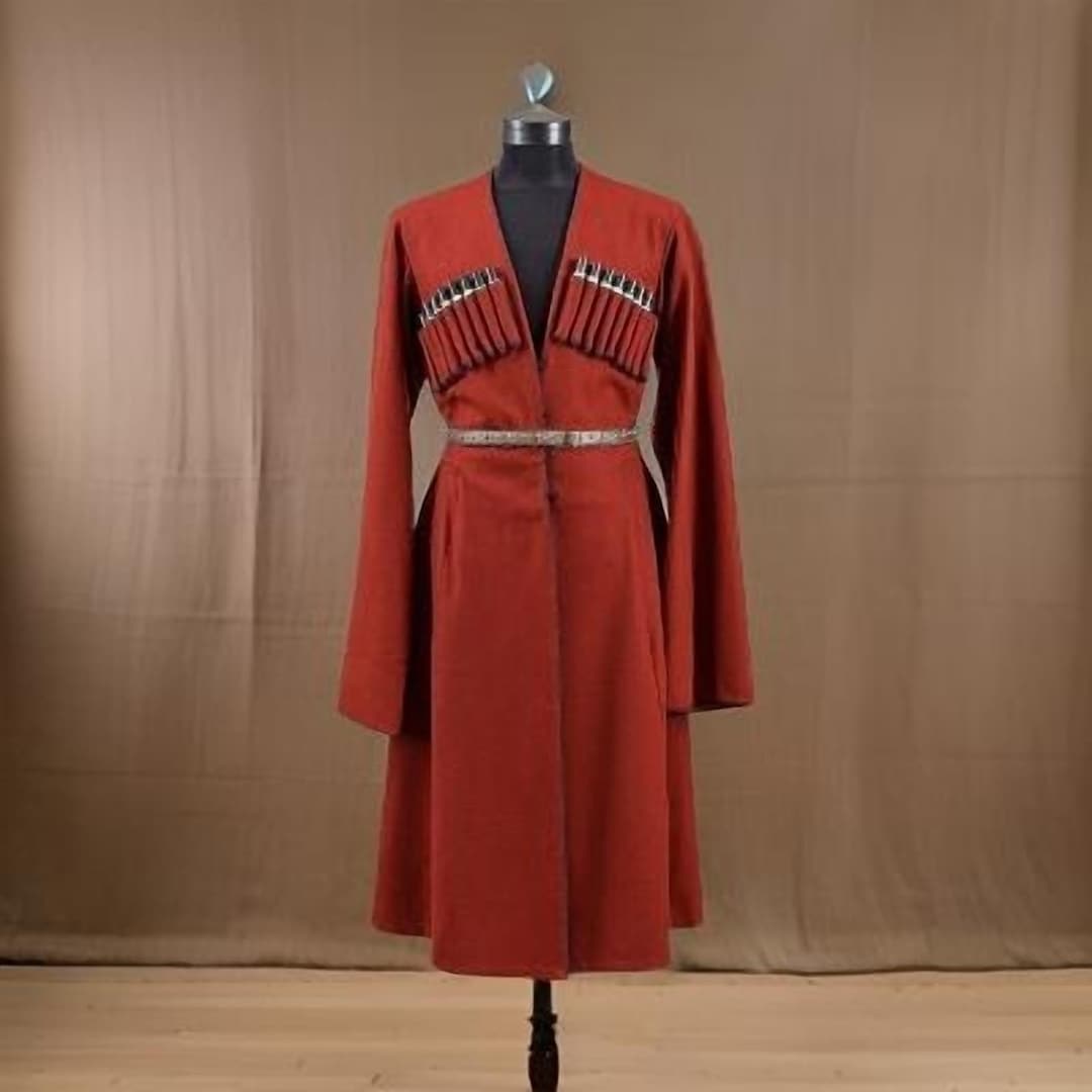 Men's Red Cherkeska Cossack Coat, Russian Frock Coat, 19th Century ...