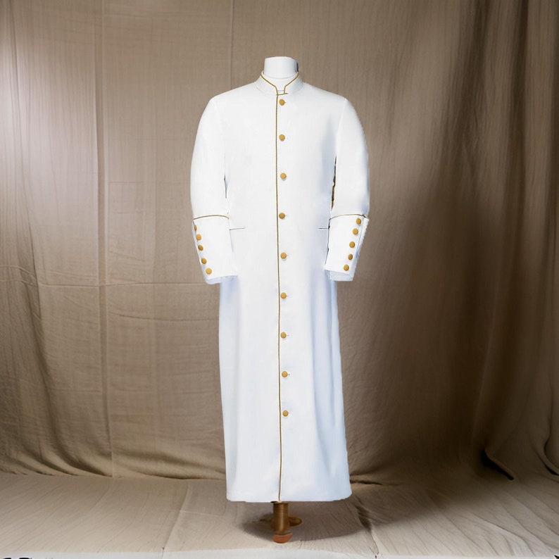 Men's White Clergy Robe: Gold Trim Church Father Coat - Etsy