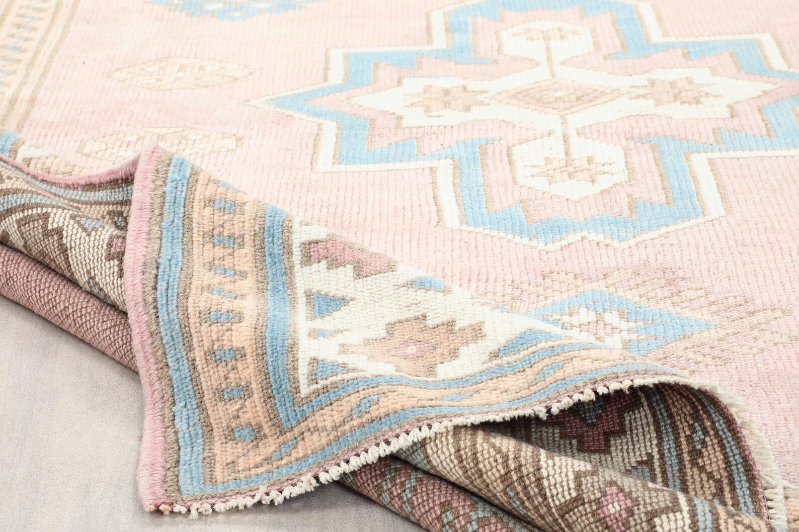 5x7 Unique Pink Vintage Rug, 5x7 Beige Turkish Rug, Handmade Area Rug ...