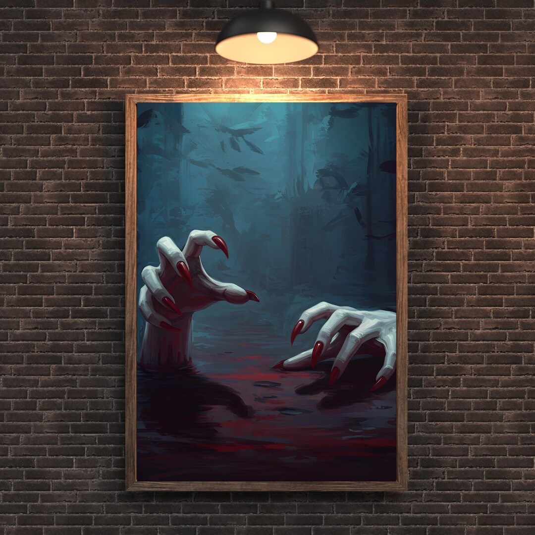 Vampire Clawed Hands Gothic Wall Art Oil Painting Style Dark Academia ...