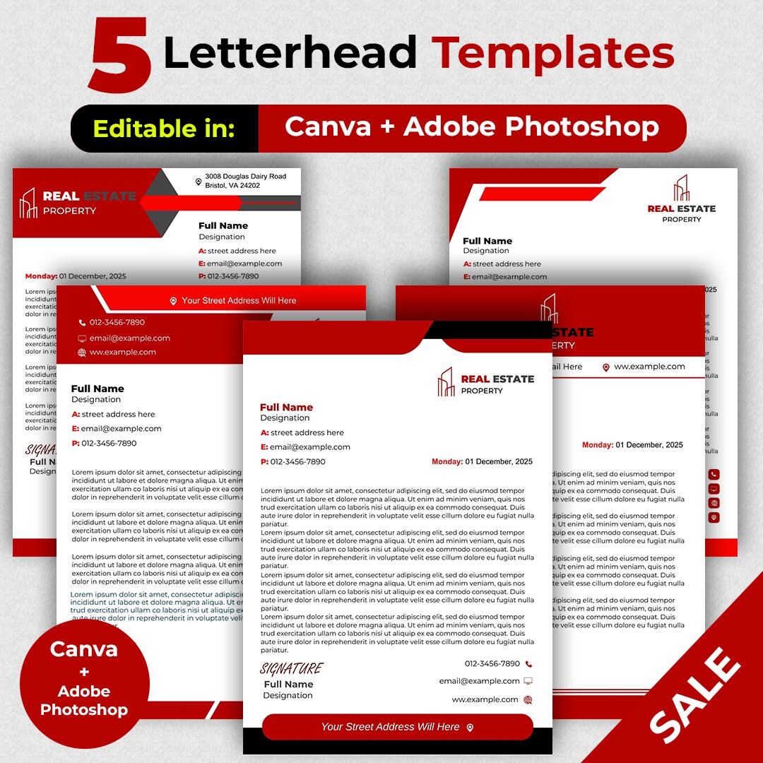 5 Business Letterhead Templates Editable in Canva and Adobe Photoshop ...
