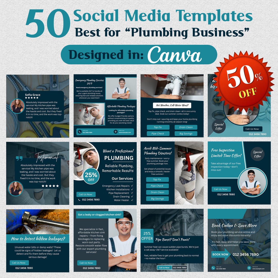 Plumber Social Media Post Template - Editable Plumbing Marketing ...