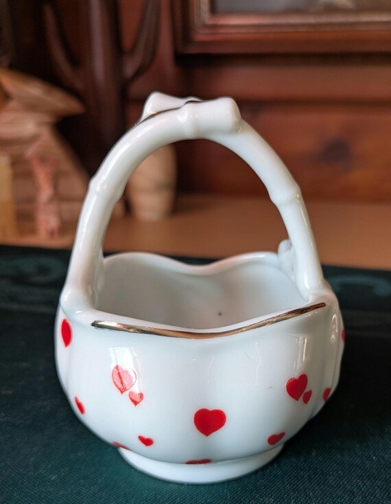 VINTAGE LEFTON CHINA Hand-Painted Heart Basket/ Trink… - Gem