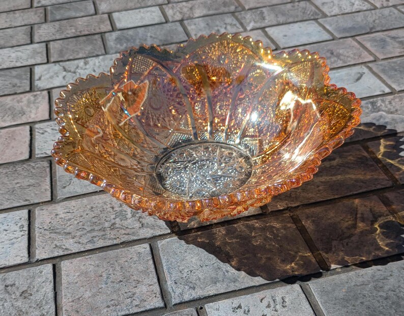 Vintage Imperial Marigold Carnival Glass Sawtooth Scalloped Edge Bowl ...