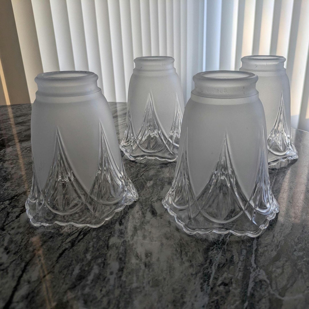 VINTAGE FROSTED GLASS Flared Replacement Lampshades/ Light Covers (set ...