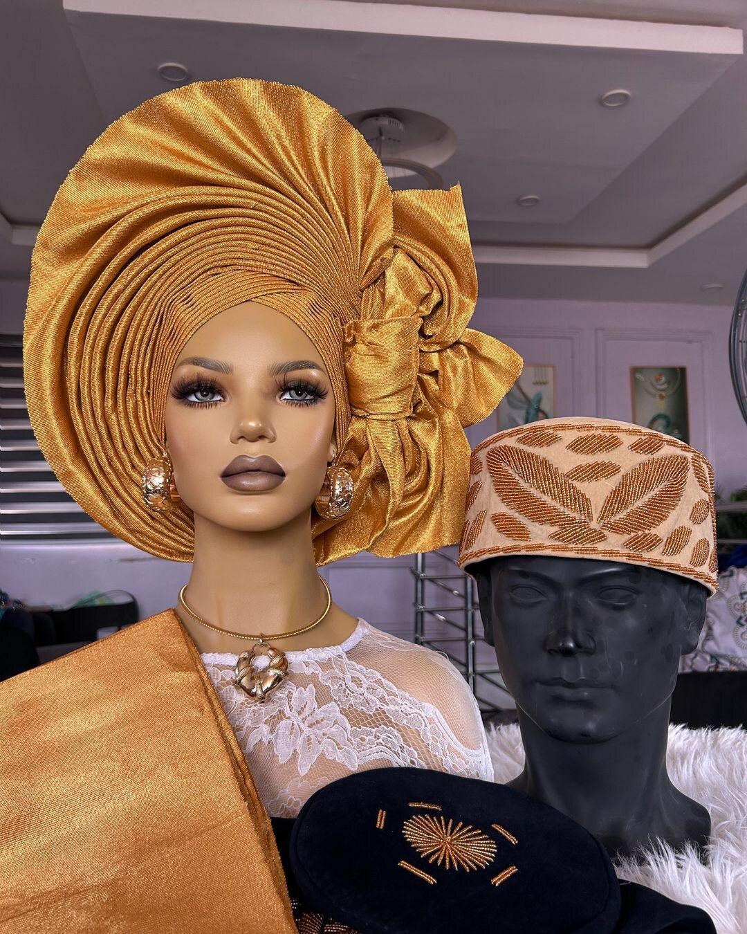 African Gele, Headwrap,nigerian Wedding Gele,fabric Autogele, Pte-tied ...