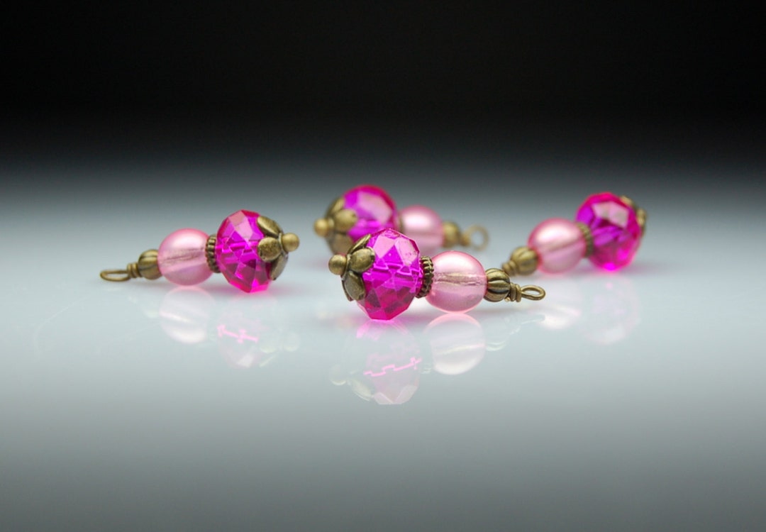 Bead Charms/dangles Bright Pink Glass Set of Four PK27 - Etsy