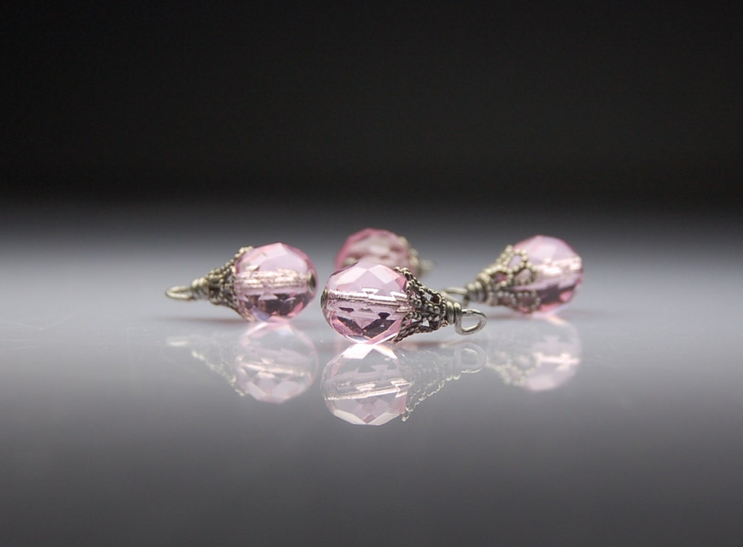 Bead Dangles/charms Pink Glass Set of Four PK0022 - Etsy