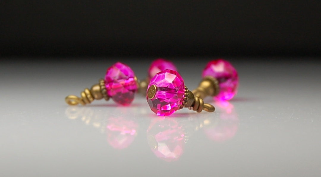 Bead Charms/dangles Bright Pink Glass Set of Four PK187 - Etsy