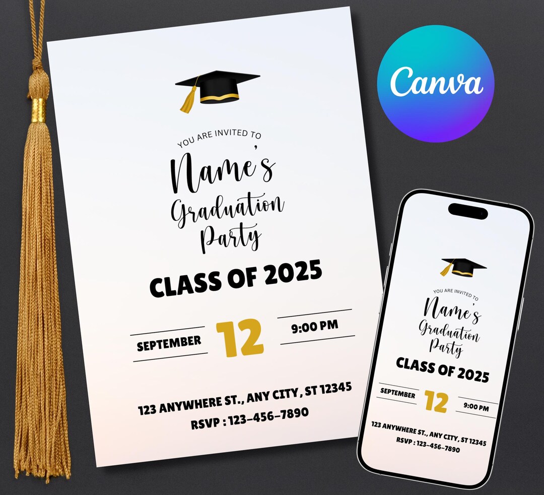 Modern Graduation Party Invitation: Editable Template (digital & Print ...