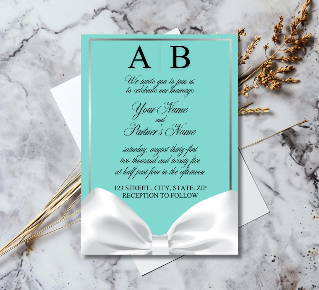 Tiffany Blue Wedding Invitation With White Bow (digital Download) - Etsy
