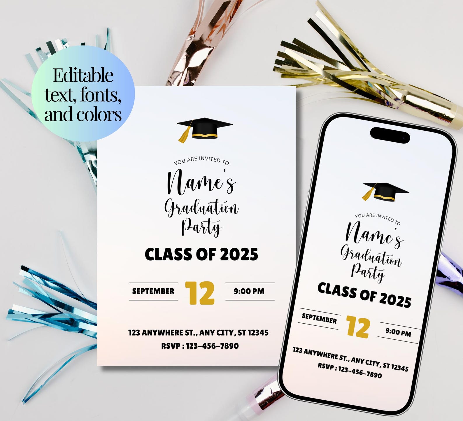 Modern Graduation Party Invitation: Editable Template (digital & Print ...