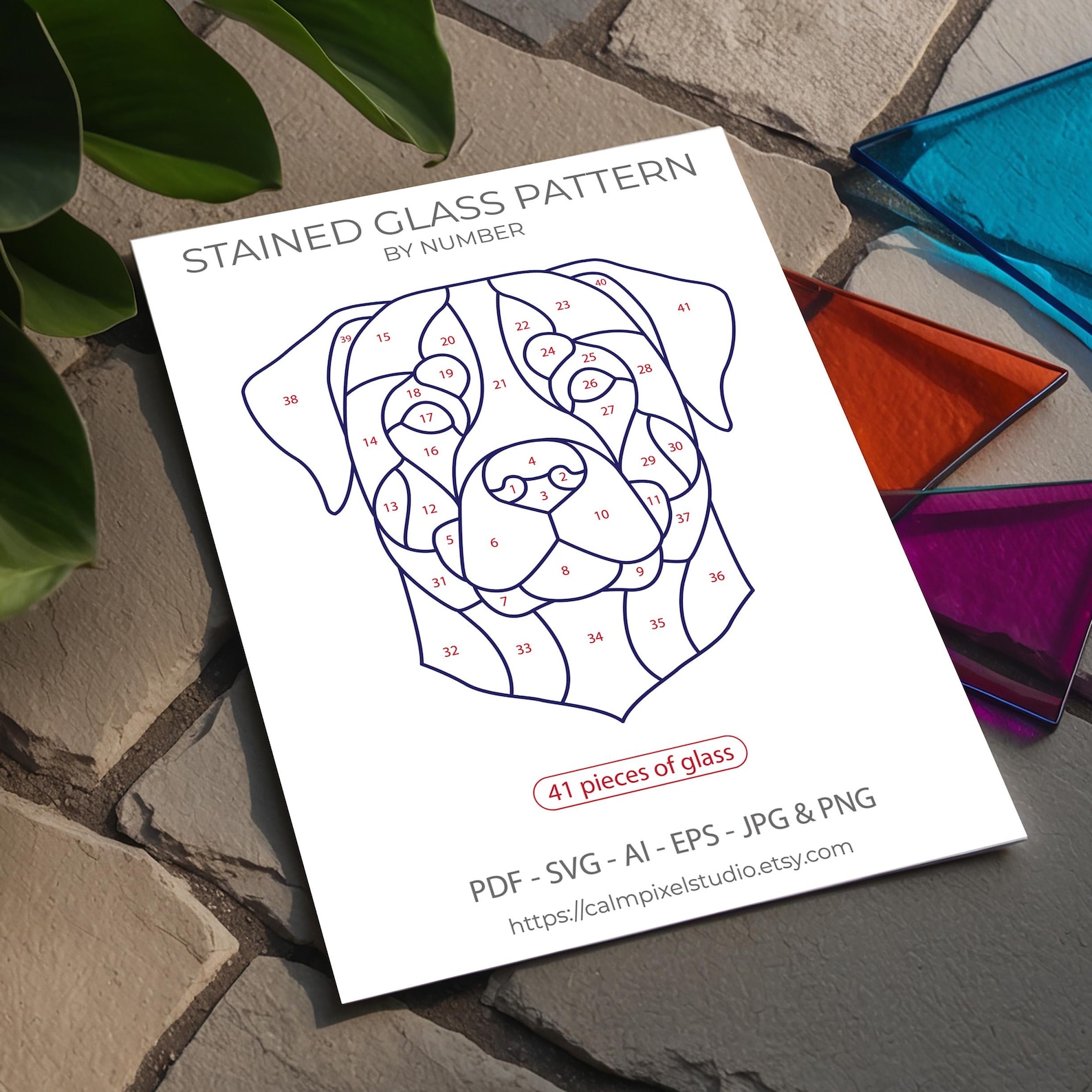 Rottweiler Stained Glass Pattern • Dog Breeds Face Template • Numbered ...