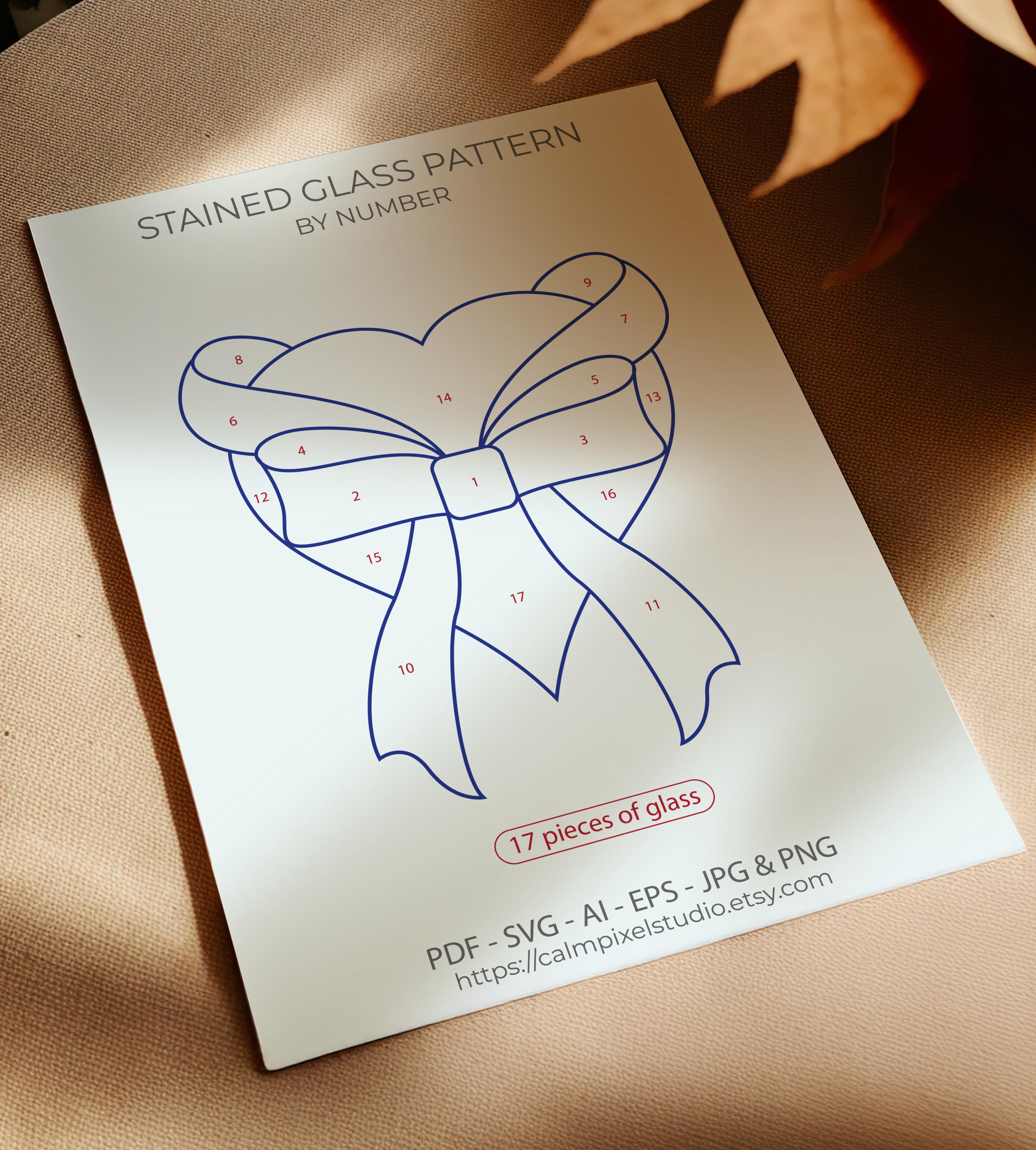 Love & Ribbon Stained Glass Pattern | Valentine Heart Design | Romantic ...