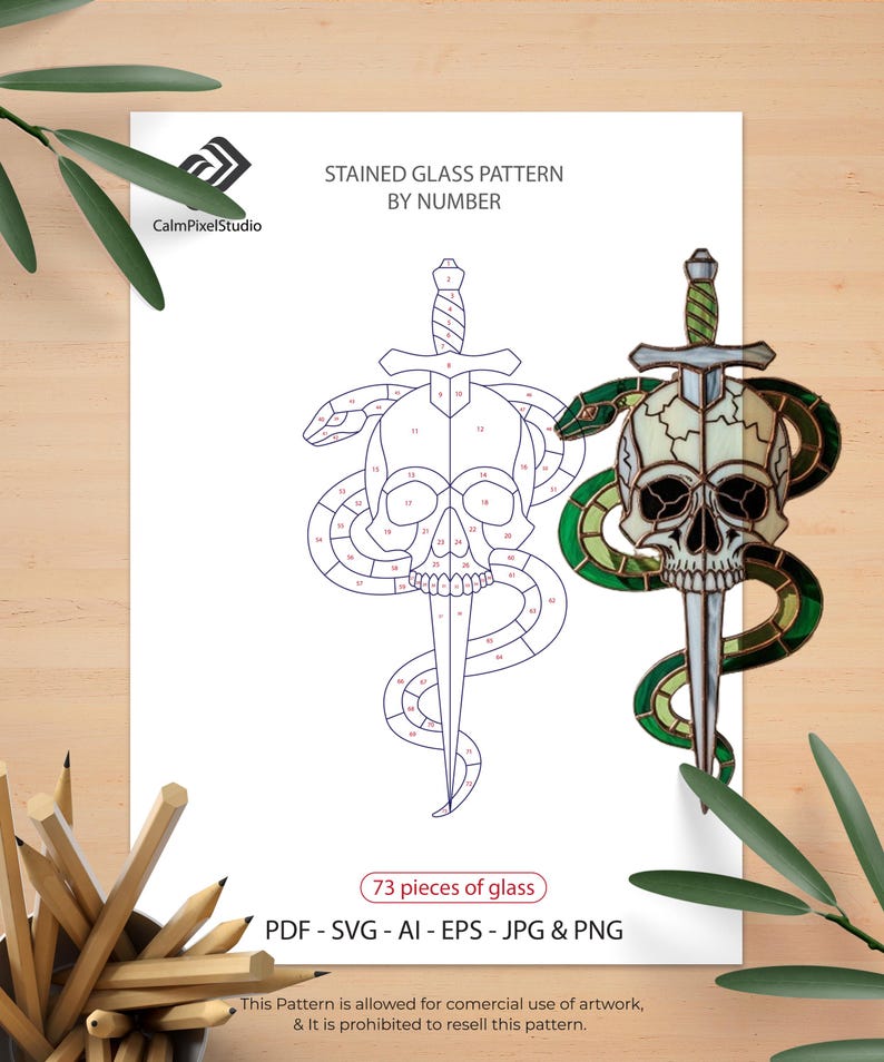 Skull and Snake Stained Glass Pattern: Gothic Sword Design (PDF ...