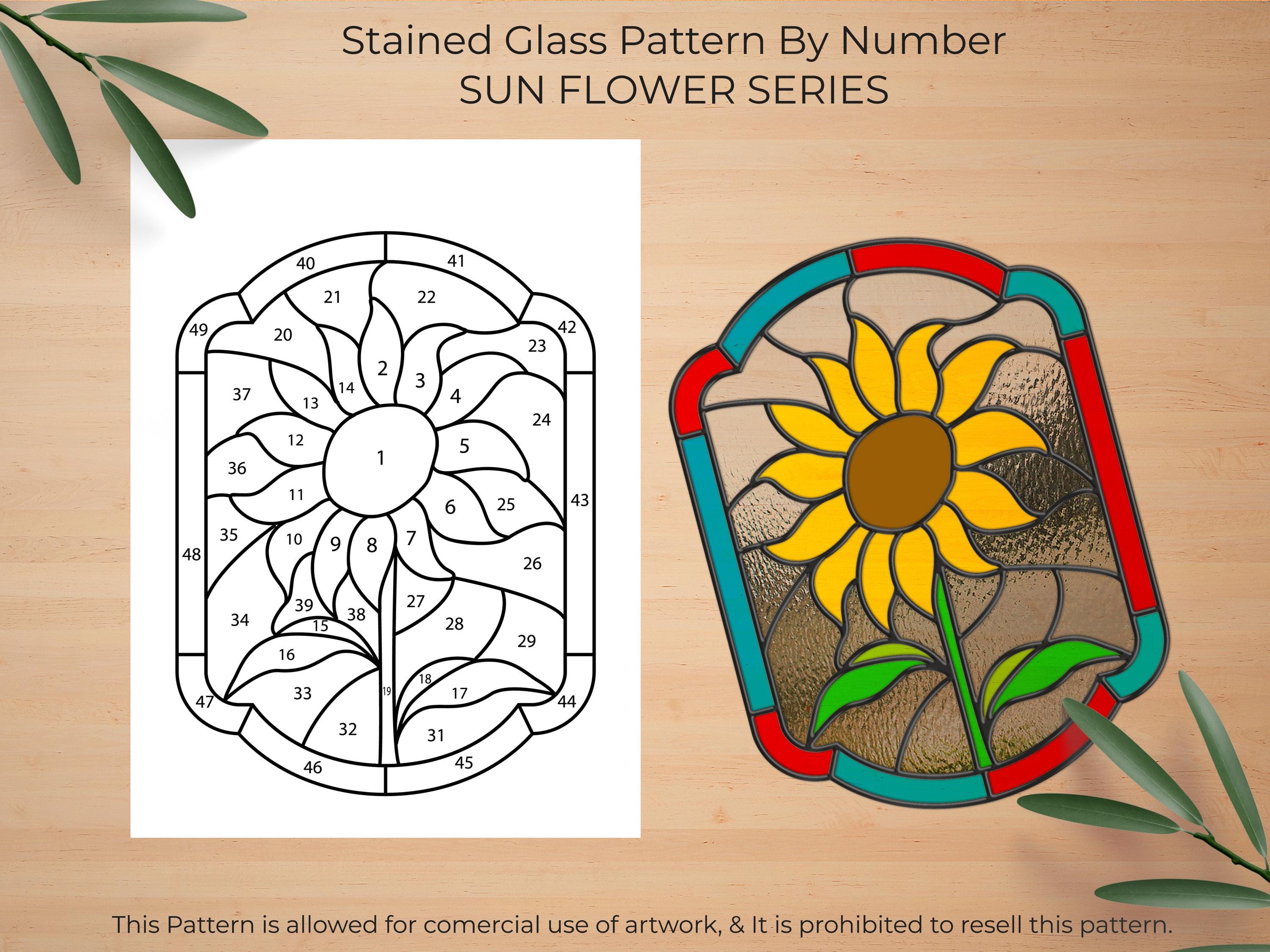 Sunflower Stained Glass Pattern Set: Floral Suncatcher Templates ...