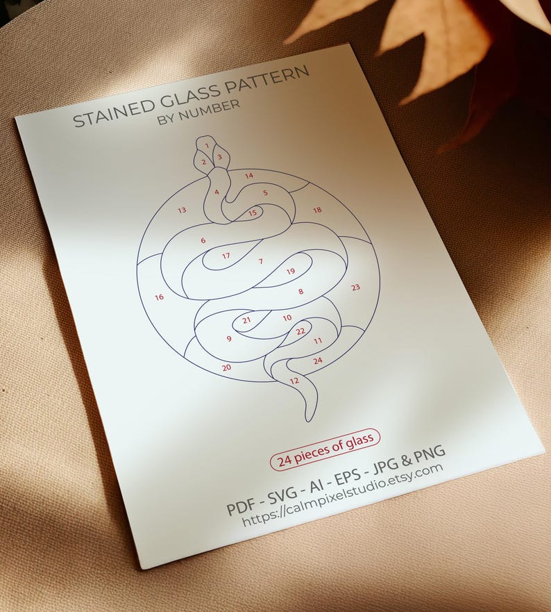 Snake Stained Glass Pattern – 24 Piece Serpent Design Template, Reptile ...