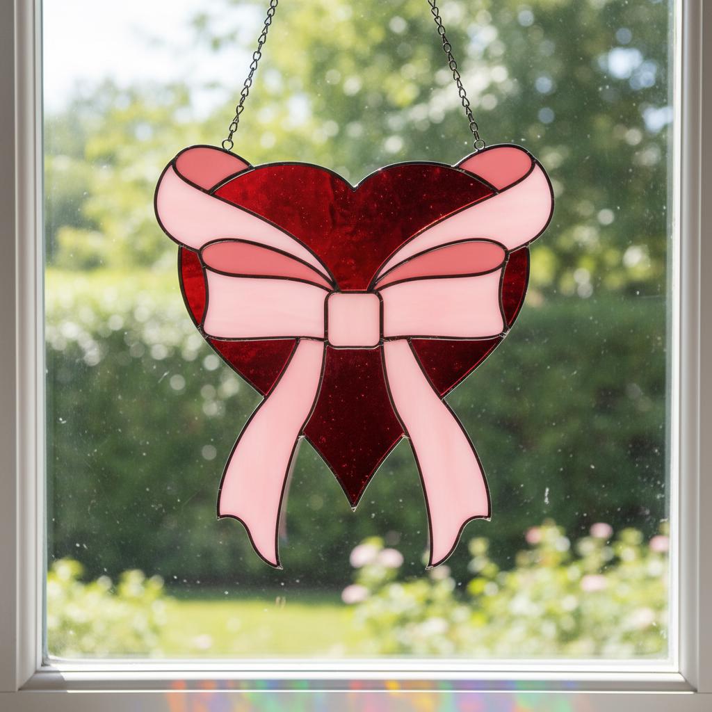 Love & Ribbon Stained Glass Pattern | Valentine Heart Design | Romantic ...