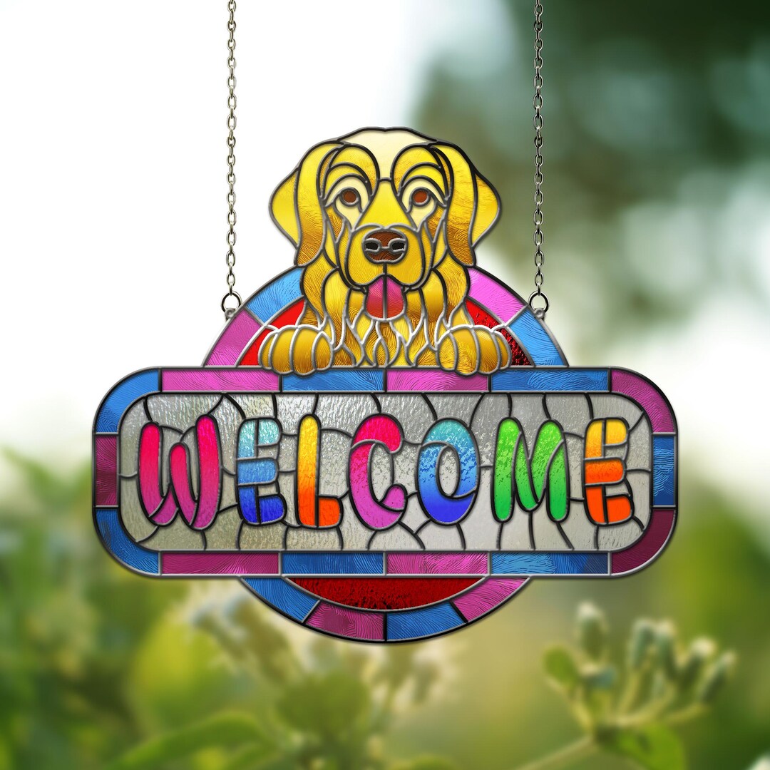 Golden Retriever Stained Glass Welcome Sign Pattern (PDF, SVG, AI) - Etsy