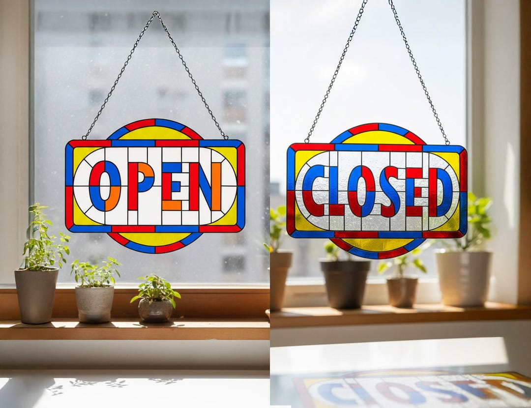 Stained Glass Open Closed Sign Pattern: DIY Glass Art (digital Download ...