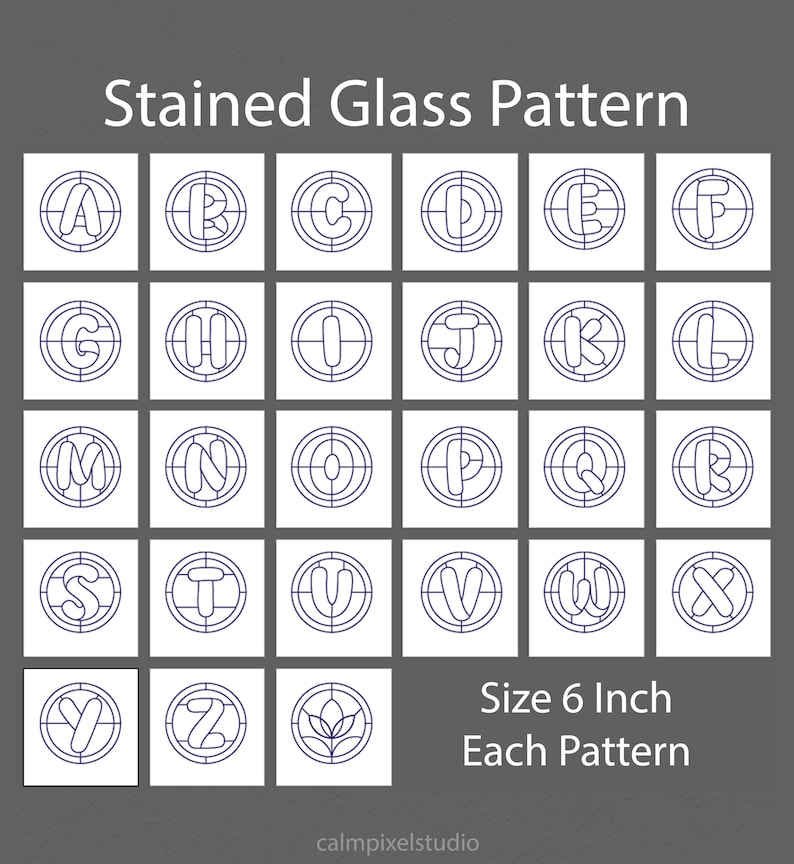 Stained Glass Alphabet Pattern | Round Monogram Template (PDF, SVG, AI ...
