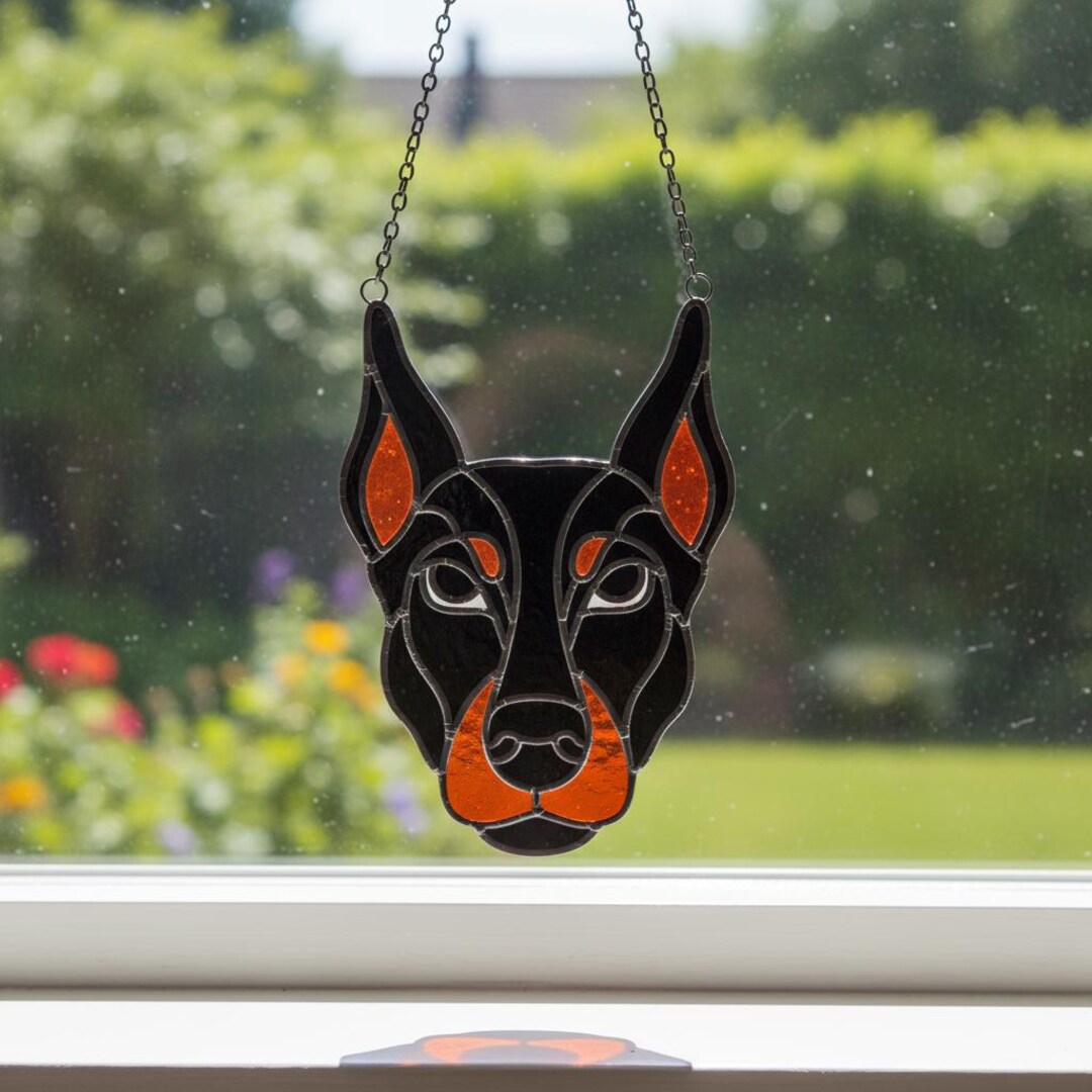 Doberman Stained Glass Pattern • Dog Breeds Face Template • Numbered ...