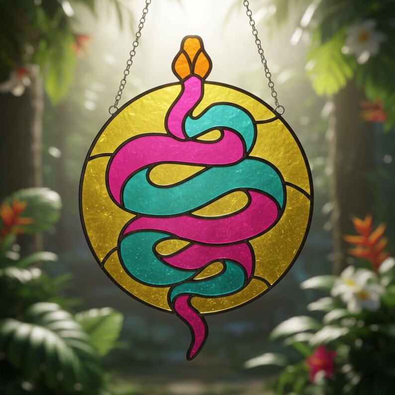 Snake Stained Glass Pattern – 24 Piece Serpent Design Template, Reptile ...