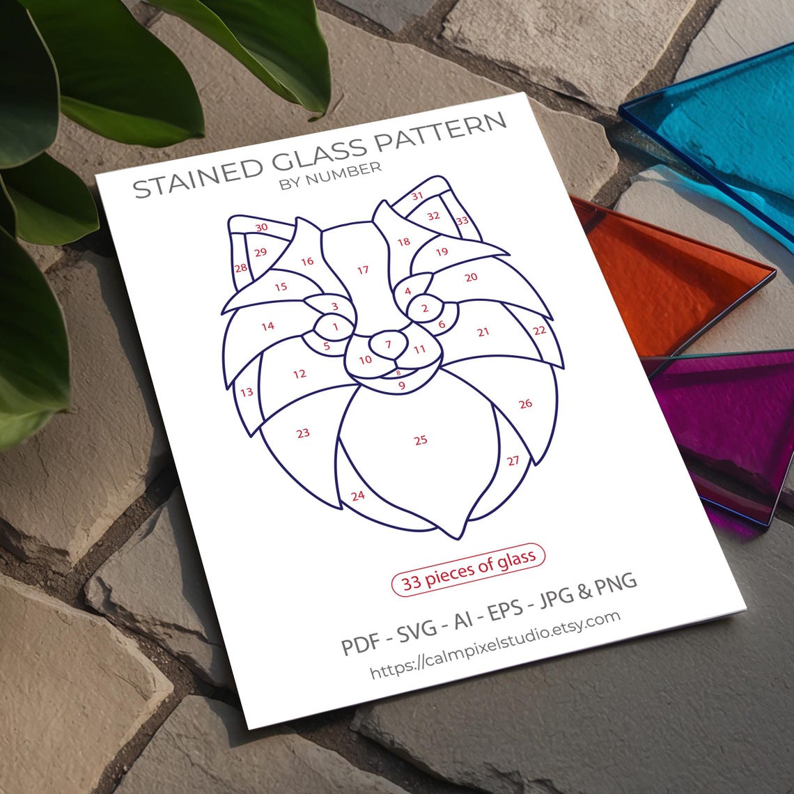 Pomeranian Stained Glass Pattern • Dog Breeds Face Template • Numbered ...